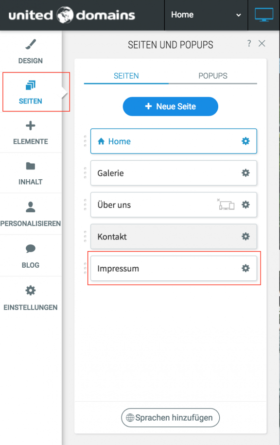 Wie ändere ich das Impressum in meinen Homepage-Baukasten?