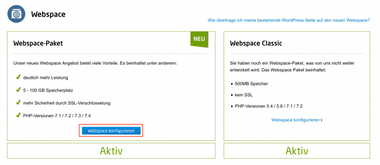 Wie übertrage ich meine bestehende Wordpress-Seite auf den neuen Webspace?