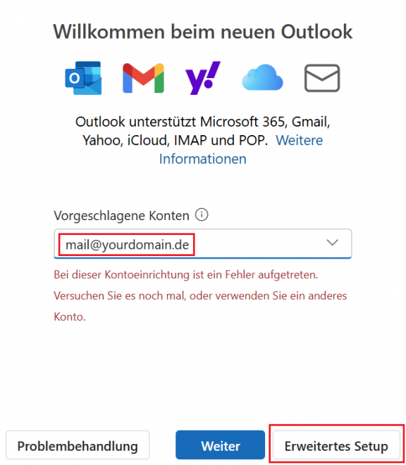 Wie richte ich in Microsoft Outlook (new) mein E-Mail-Postfach ein?